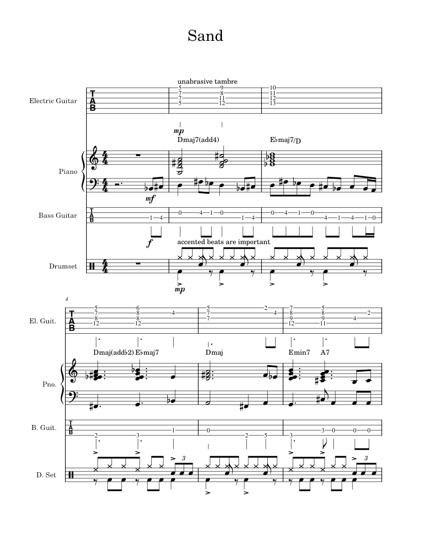 Sand Sheet music for Piano, Guitar, Bass guitar, Drum group (Mixed ...