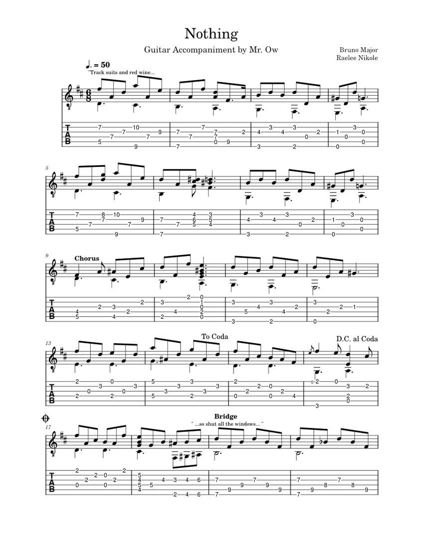 Nothing – Bruno Major (Guitar accompaniment) [wip] Sheet Music and Tab ...