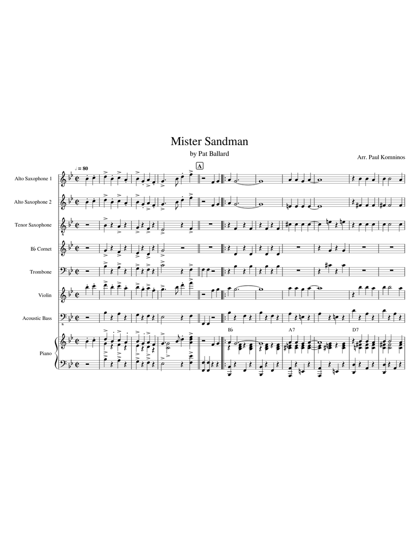 Mister sandman Sheet music for Piano, Trombone, Cornet, Saxophone alto & more instruments (Mixed ...