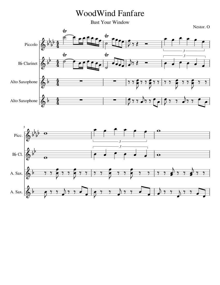 woodwind fanfare Sheet Music for Flute piccolo, Clarinet in b-flat ...