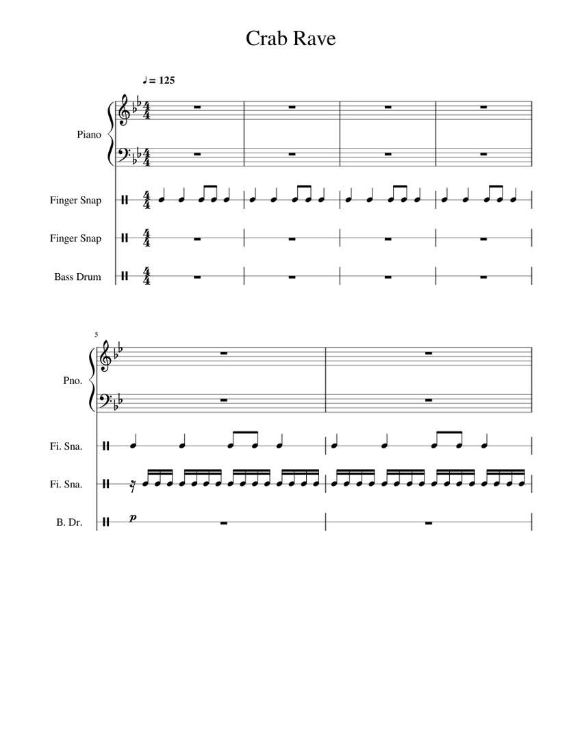 Crab Rave v2 Sheet music for Piano, Bass drum (Mixed Duet) | Musescore.com