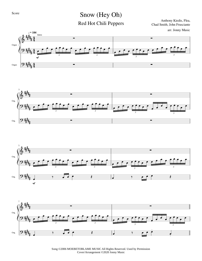 Snow (Hey Oh) Red Hot Chili Peppers Organ Cover Sheet music for Organ ...