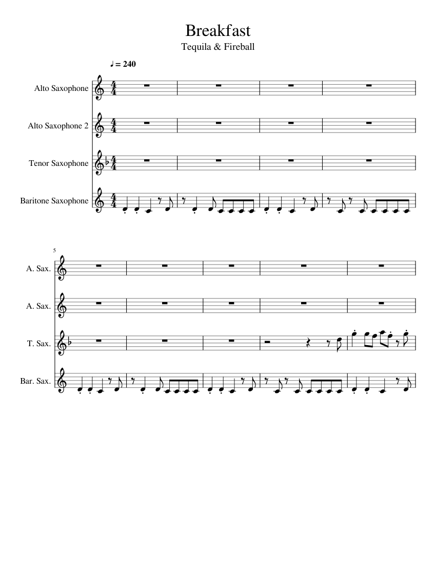 Breakfast Sheet Music for Saxophone alto, Saxophone tenor, Saxophone ...