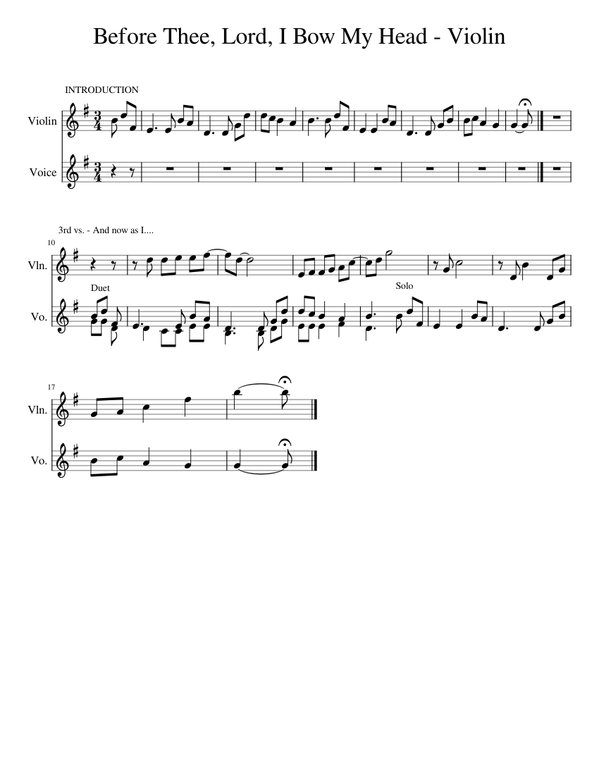 Before Thee, Lord, I Bow My Head – Tom Clark - Violin Sheet music for ...