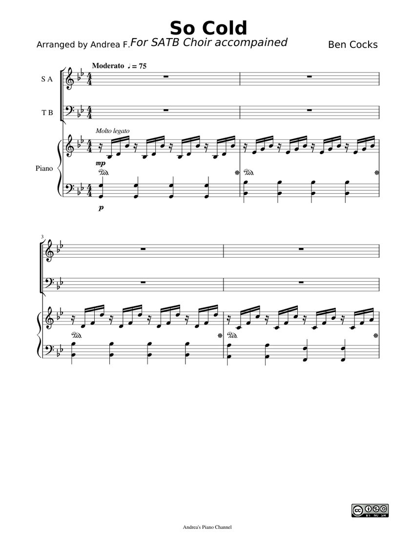 "So Cold" - Ben Cocks - Arranged by Andrea Fulaz Sheet Music for Piano ...