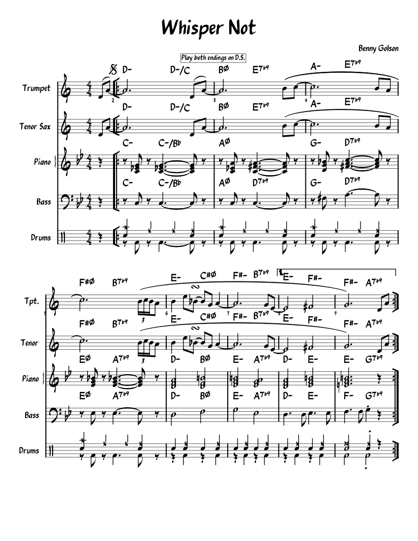 Whisper Not-Score Sheet Music with Chords for Piano, Saxophone tenor ...