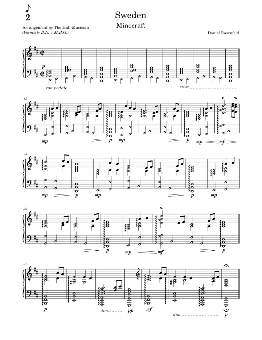 Sweden (Minecraft) Sheet Music for Piano (Solo) Easy | MuseScore.com