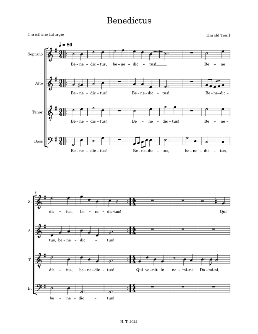 Benedictus Sheet music for Soprano, Alto, Tenor, Bass voice (Choral ...