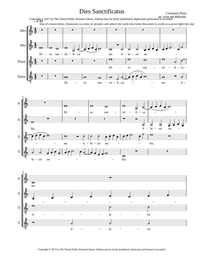 Dies sanctificatus - Costanzo Porta Sheet music for Alto, Tenor (Choral) | Musescore.com