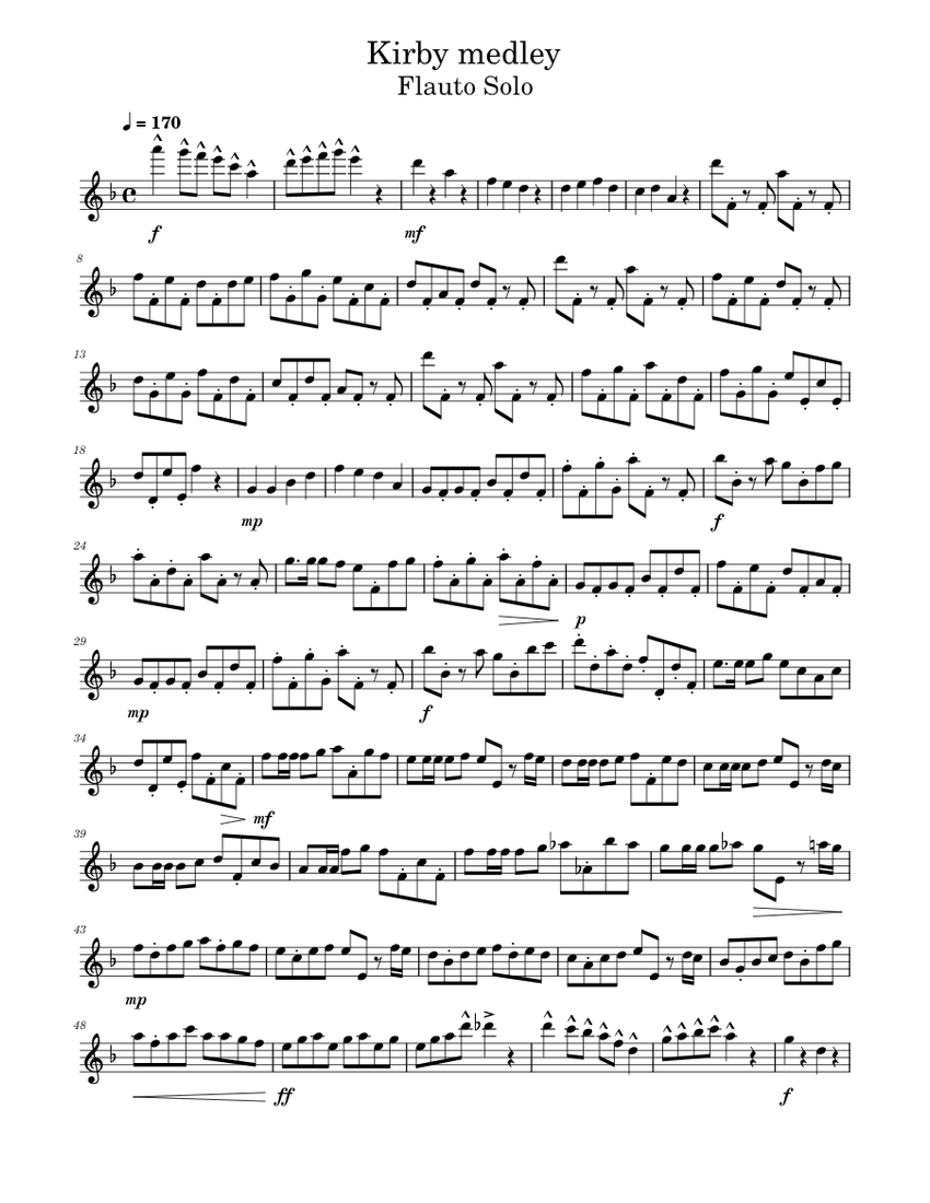Kirby medley - Flute Solo Sheet Music for Flute (Solo) | MuseScore.com