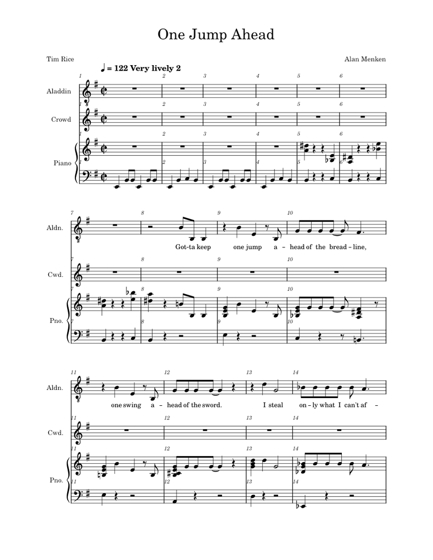 One jump ahead – Alan Menken Sheet music for Piano, Vocals (Piano-Voice ...