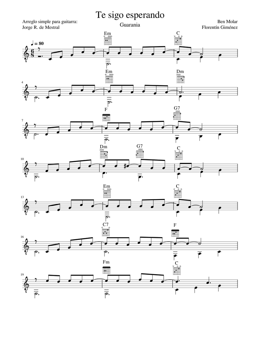 Te sigo esperando Florentín Giménez Ben Molar Sheet music for Guitar ...