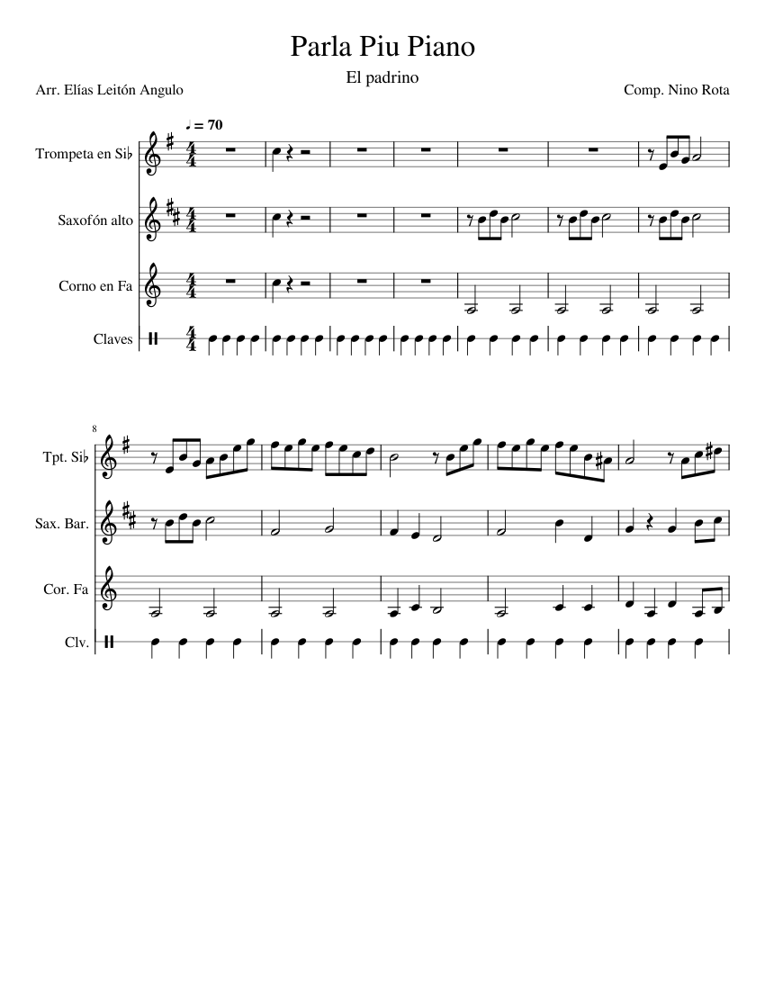 Parla Piu Piano Sheet Music for Saxophone baritone, Trumpet in b-flat ...