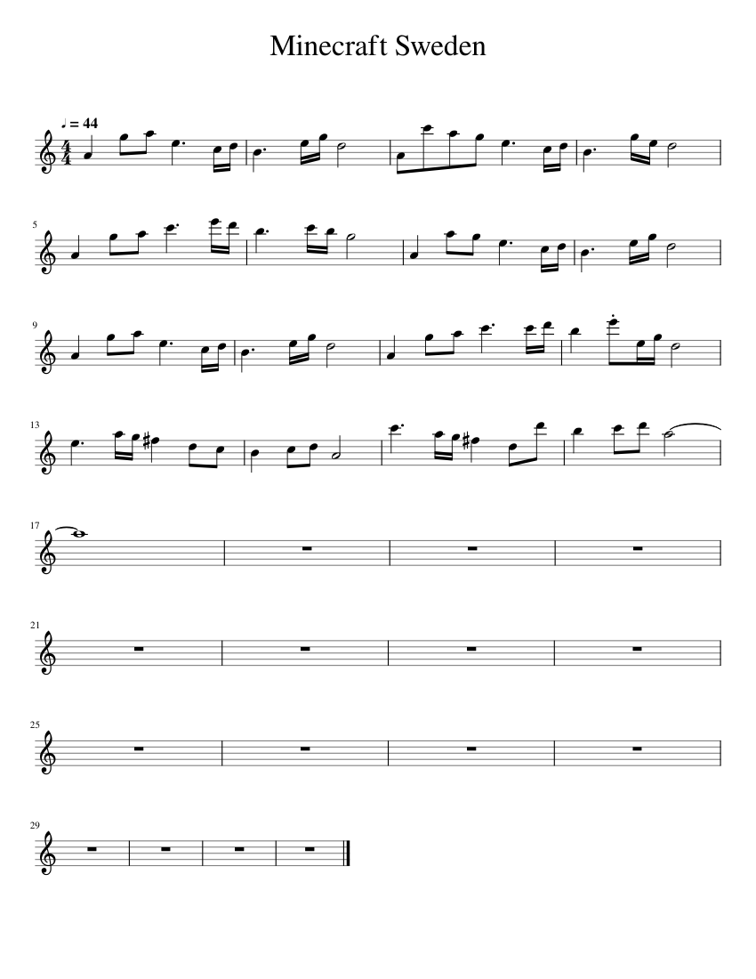 Minecraft Sweden for Alto Sheet Music for Saxophone alto (Solo ...