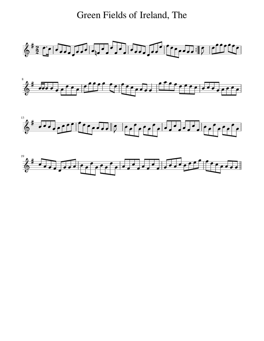 The Green Fields of Ireland Sheet Music for Piano (Solo) easy ...
