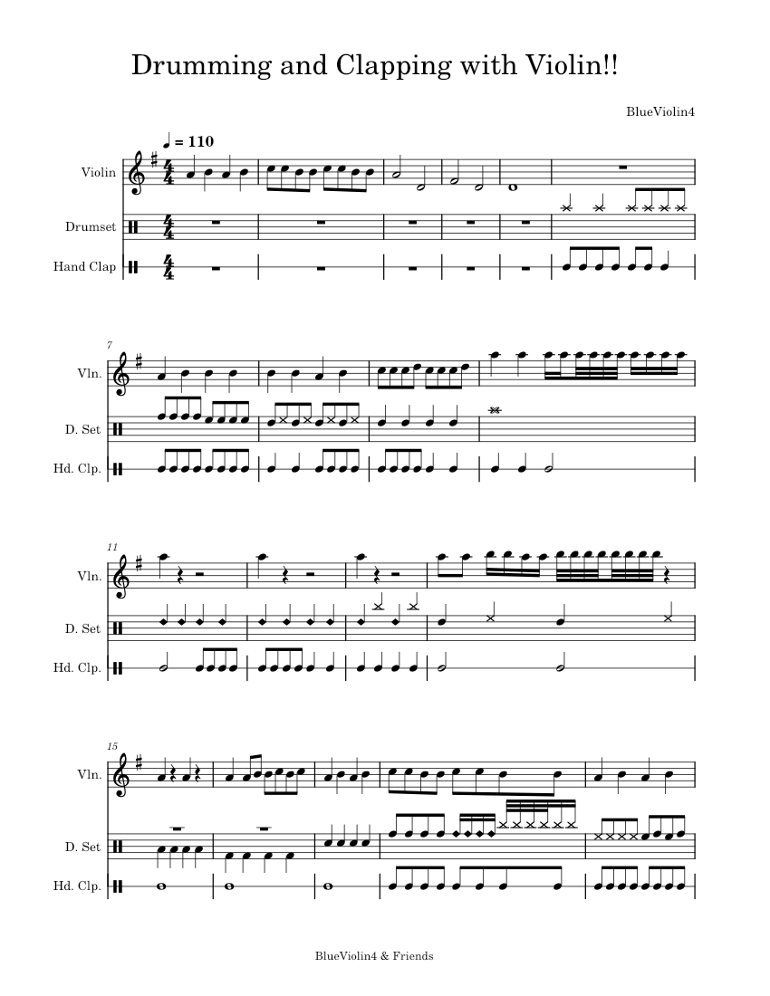 Drumming and Clapping with Violin!! - BlueViolin4 Sheet music for Violin, Drum group, Hand clap ...