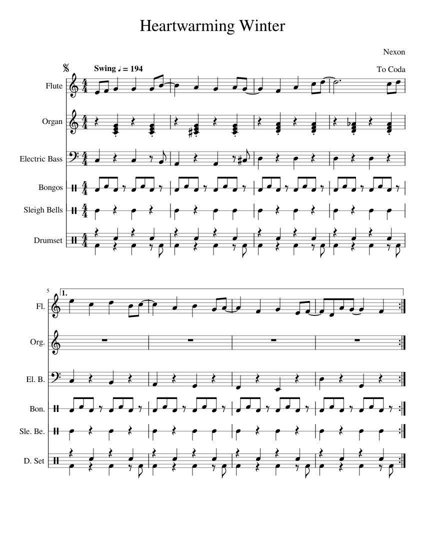 Heartwarming Winter Sheet music for Organ, Flute, Bass guitar, Drum ...