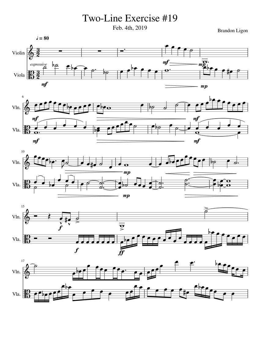 Two Line Exercise 19 Sheet music for Violin, Viola (String Duet ...