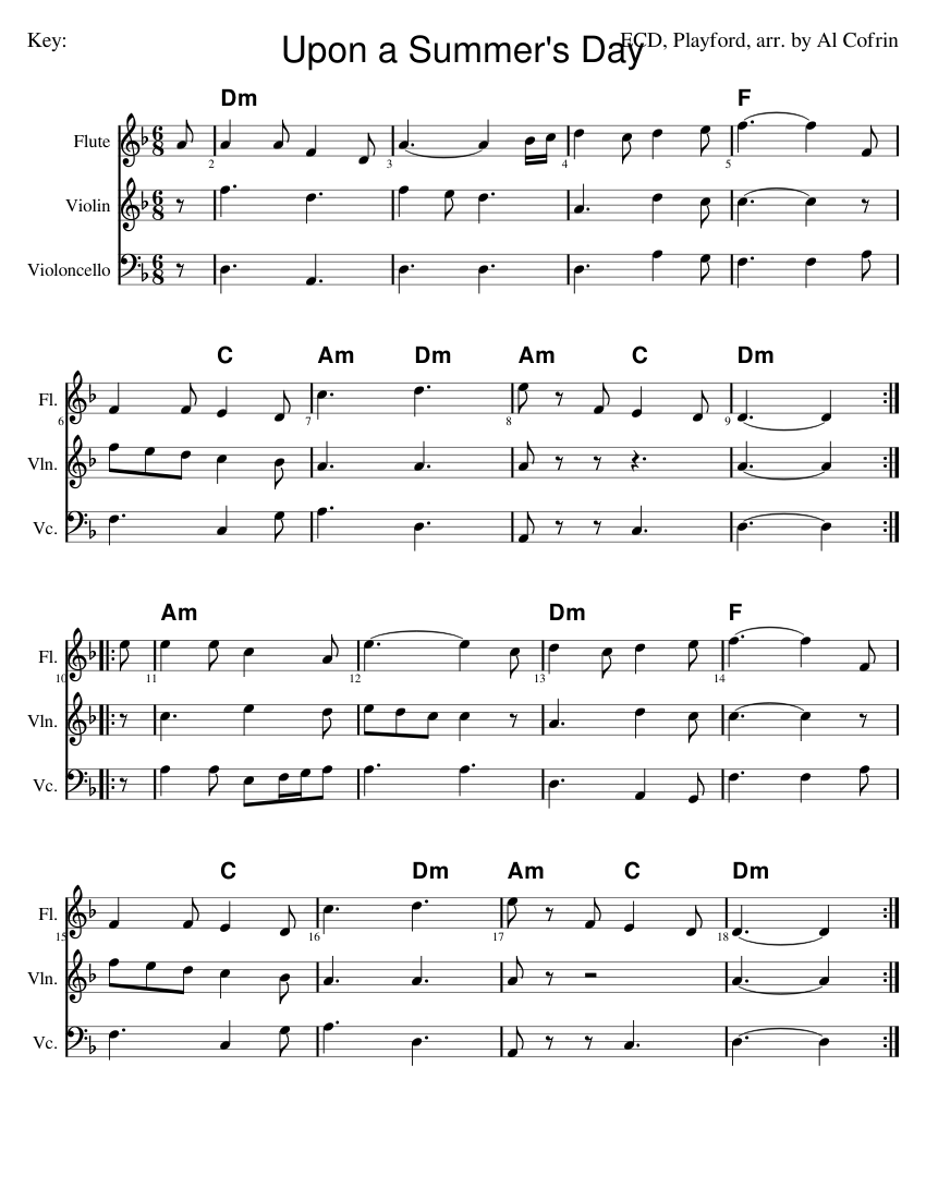 Upon a Summer's Day Sheet music for Flute, Violin, Cello (Mixed Trio ...