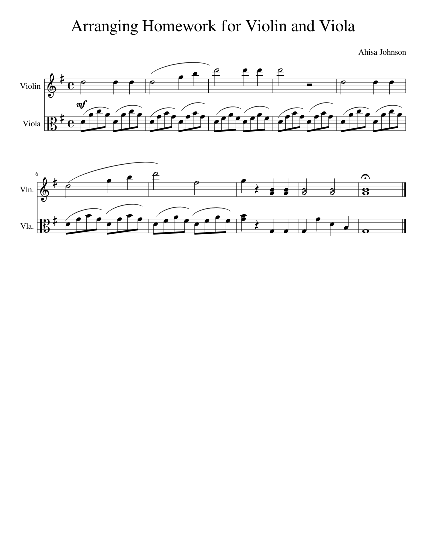 Arranging Homework for Violin and Viola Sheet music for Violin, Viola ...