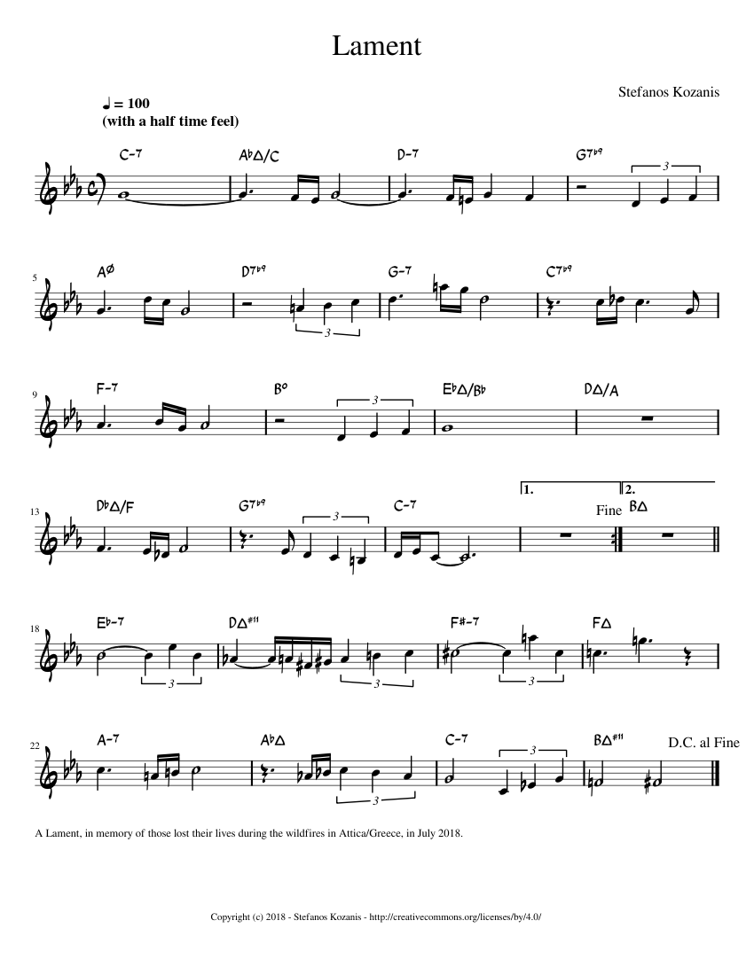 Lament Sheet Music with Chords for Piano (Solo) easy | MuseScore.com