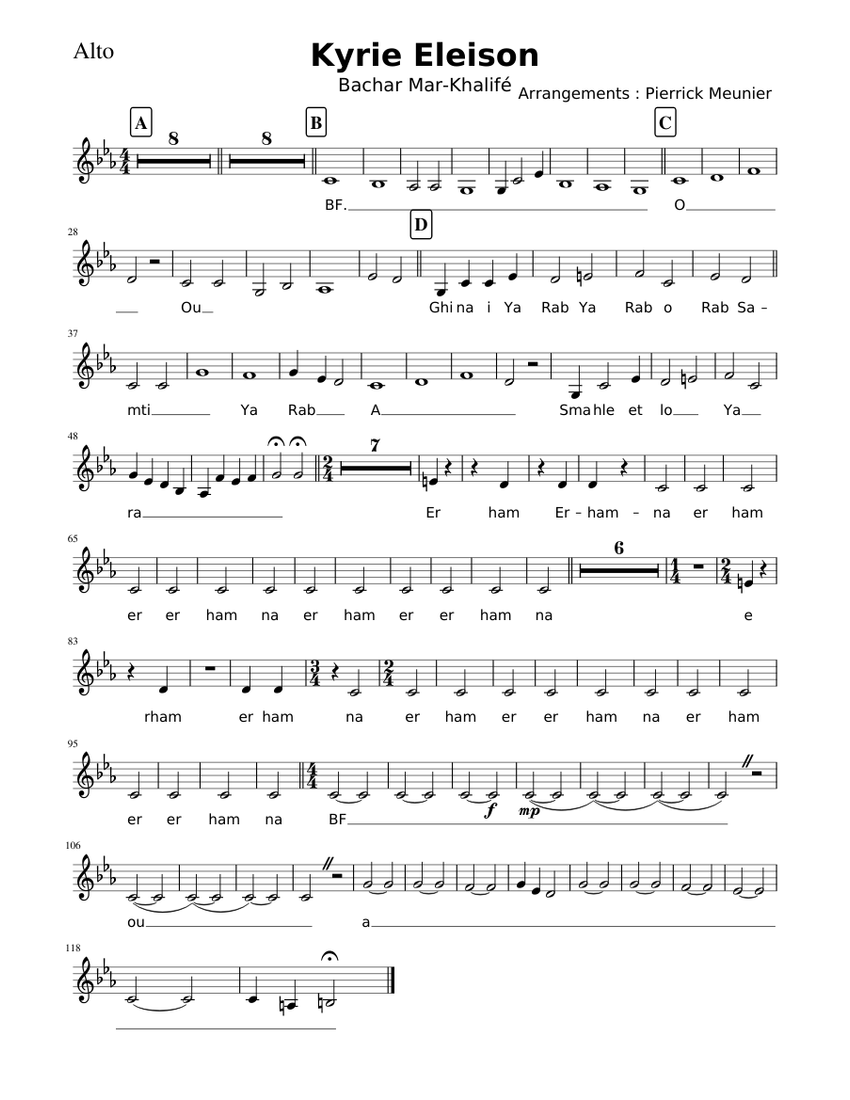 Kyrie Eleison Alto Sheet Music for Alto (Solo) | MuseScore.com
