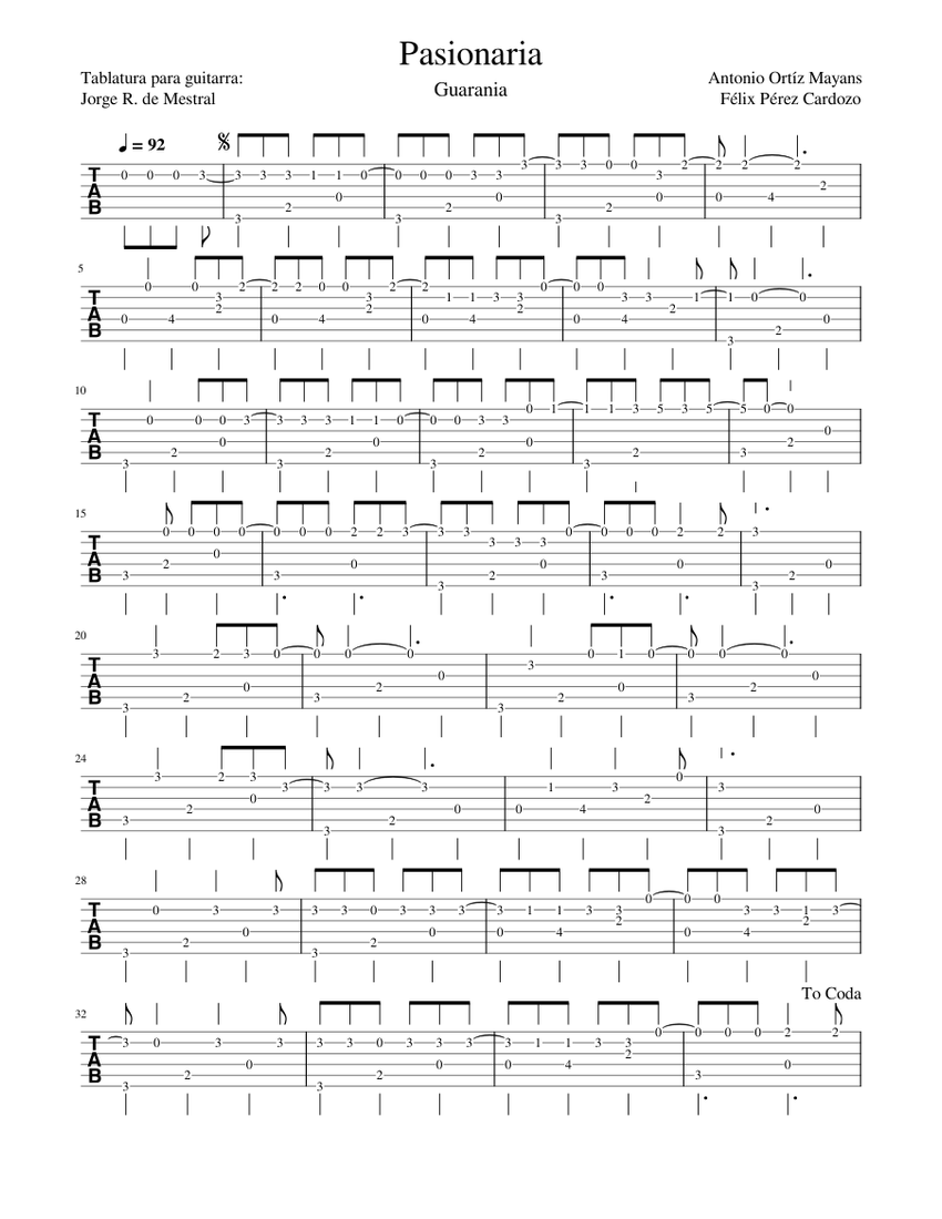 Pasionaria Antonio Ortíz Mayans Félix Pérez Cardozo Sheet Music and Tab ...