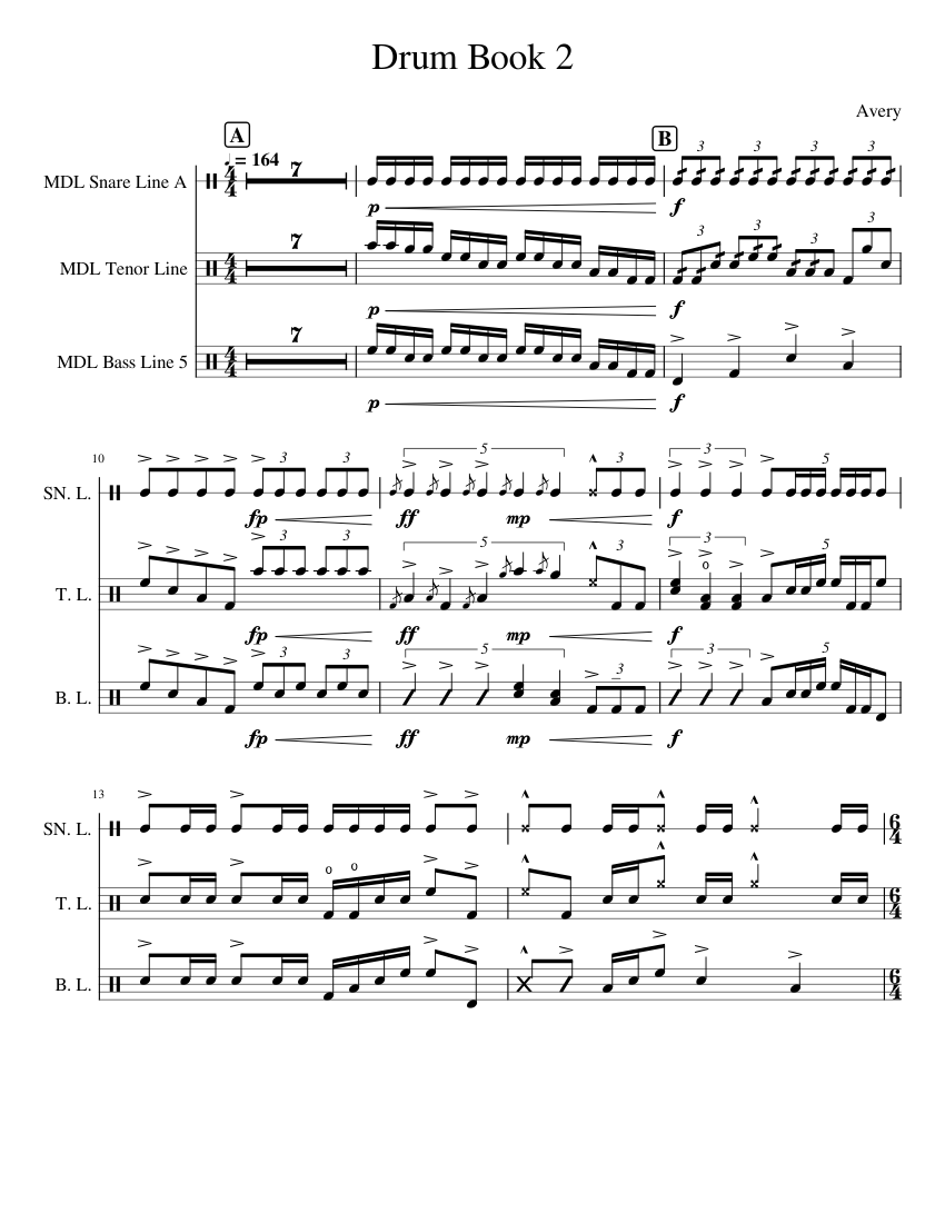 Drum Book Mvt. 2 Sheet music for Snare drum, Tenor drum, Bass drum ...