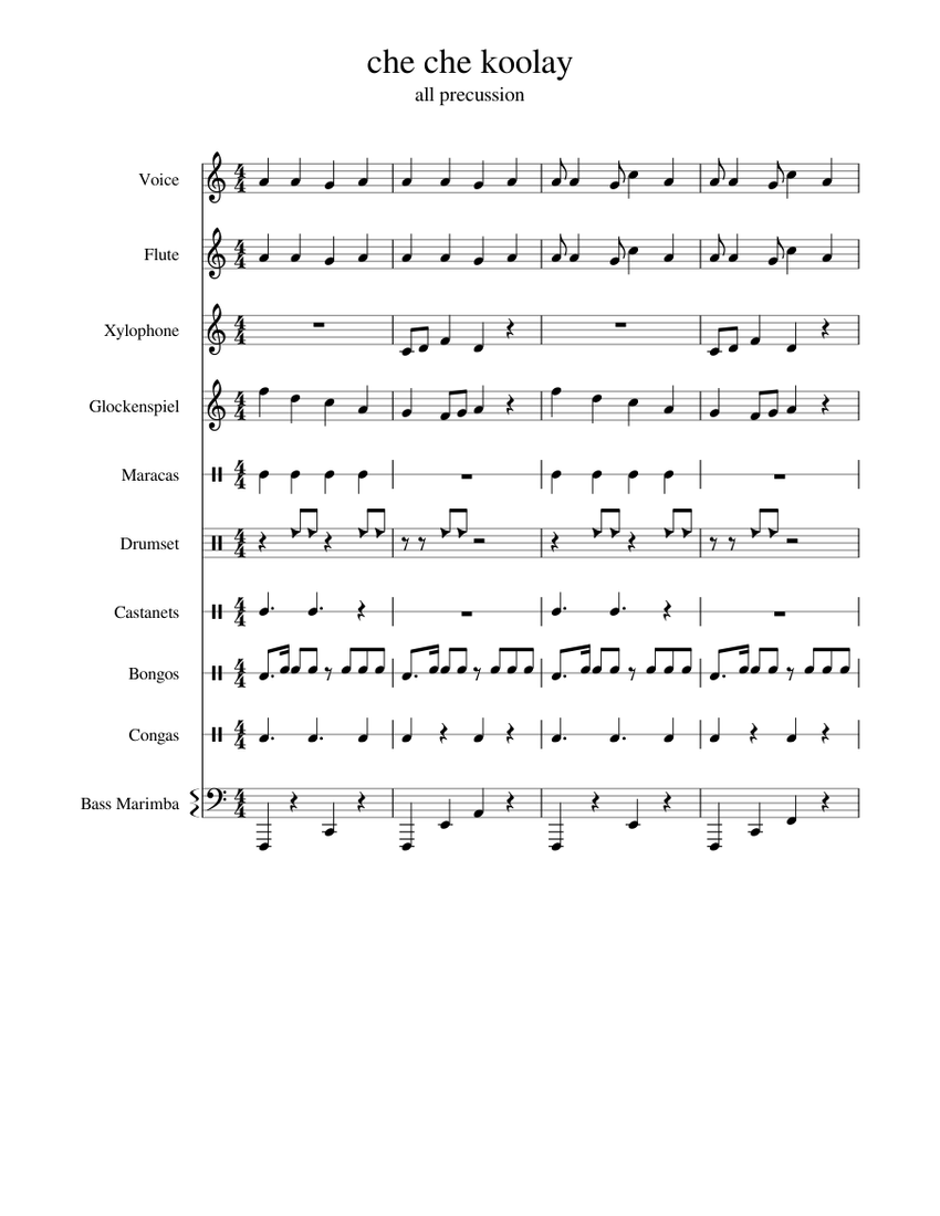 che che koolay Sheet music for Vocals, Flute, Glockenspiel, Drum group ...