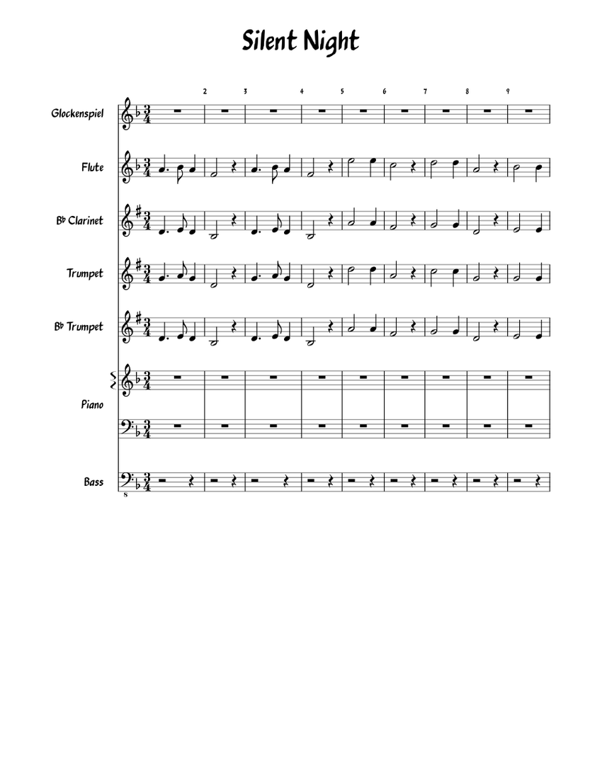 Silent Night BC Sheet music for Piano, Flute, Clarinet in b-flat ...