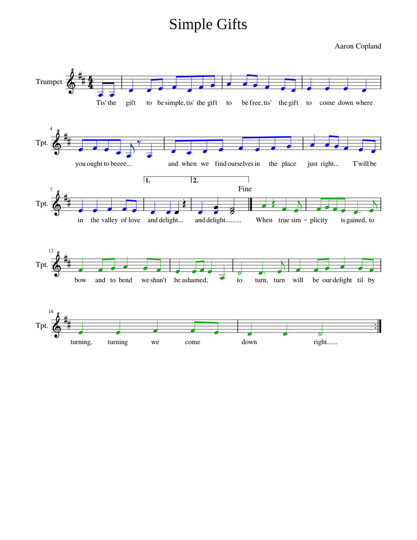 Simple Gifts (2-Part Round) – blmnote Simple Gifts trumpet solo (with ...