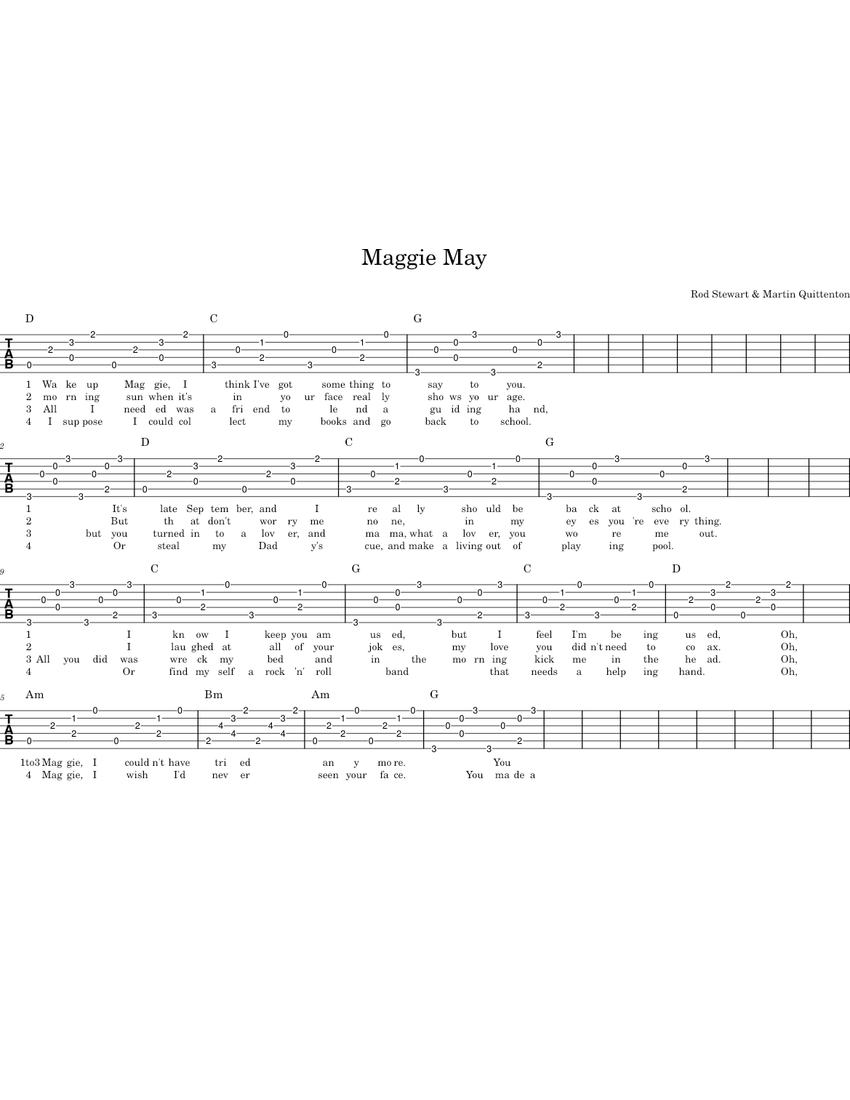 Maggie May Sheet Music and Tab with Chords for Guitar (Solo ...
