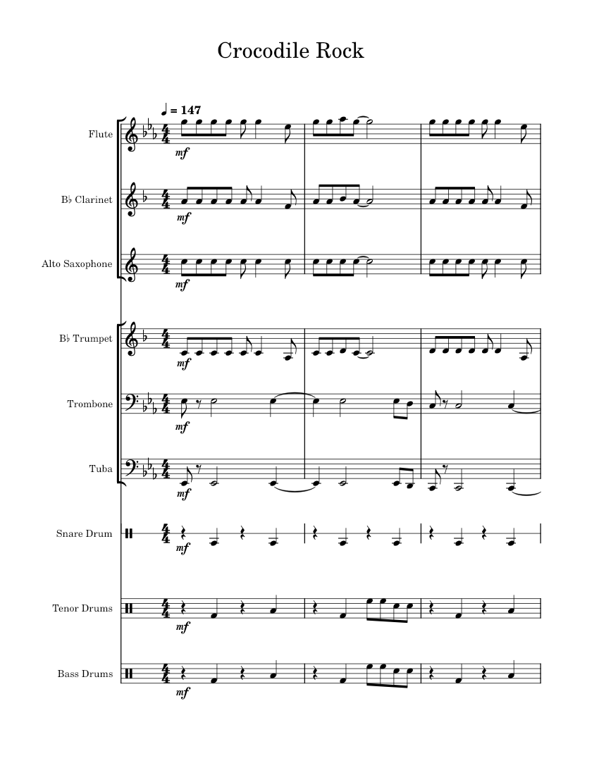 Crocodile Rock - Elton John Sheet Music for Trombone, Tuba, Flute ...