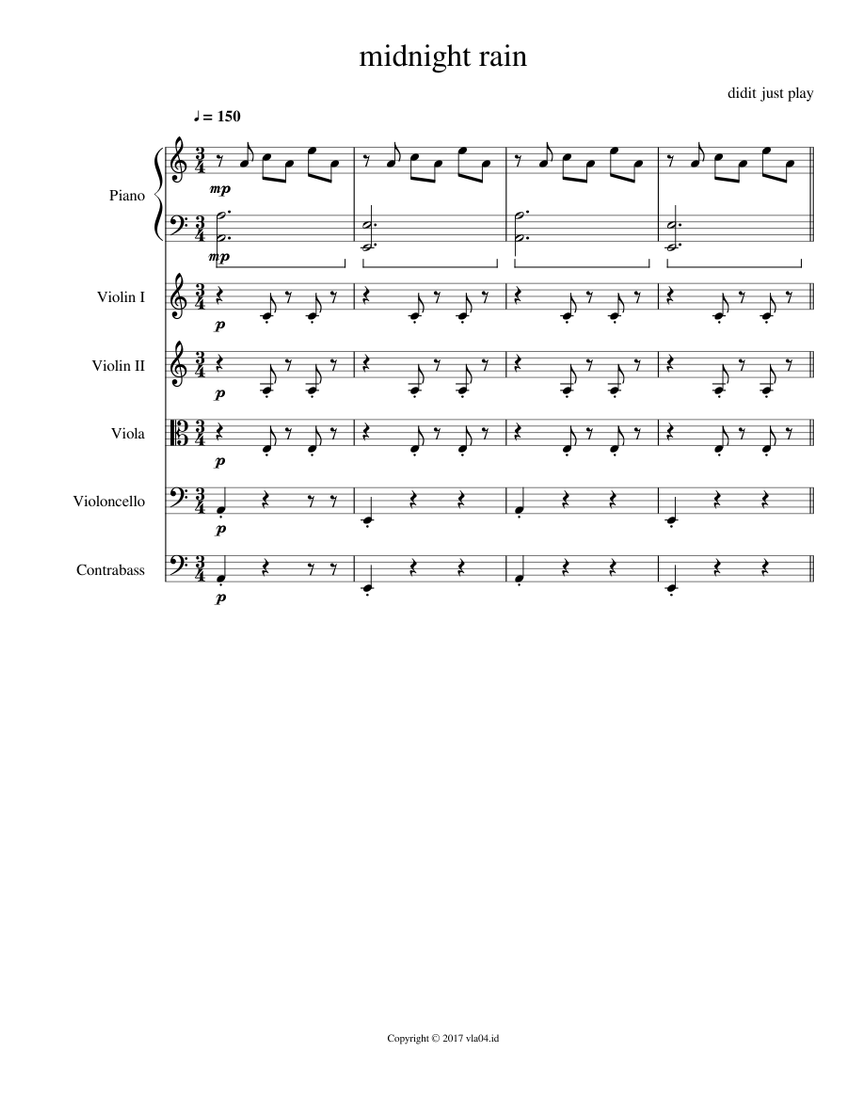 midnight rain Sheet Music for Piano, Viola, Woodwinds (other) (Mixed ...