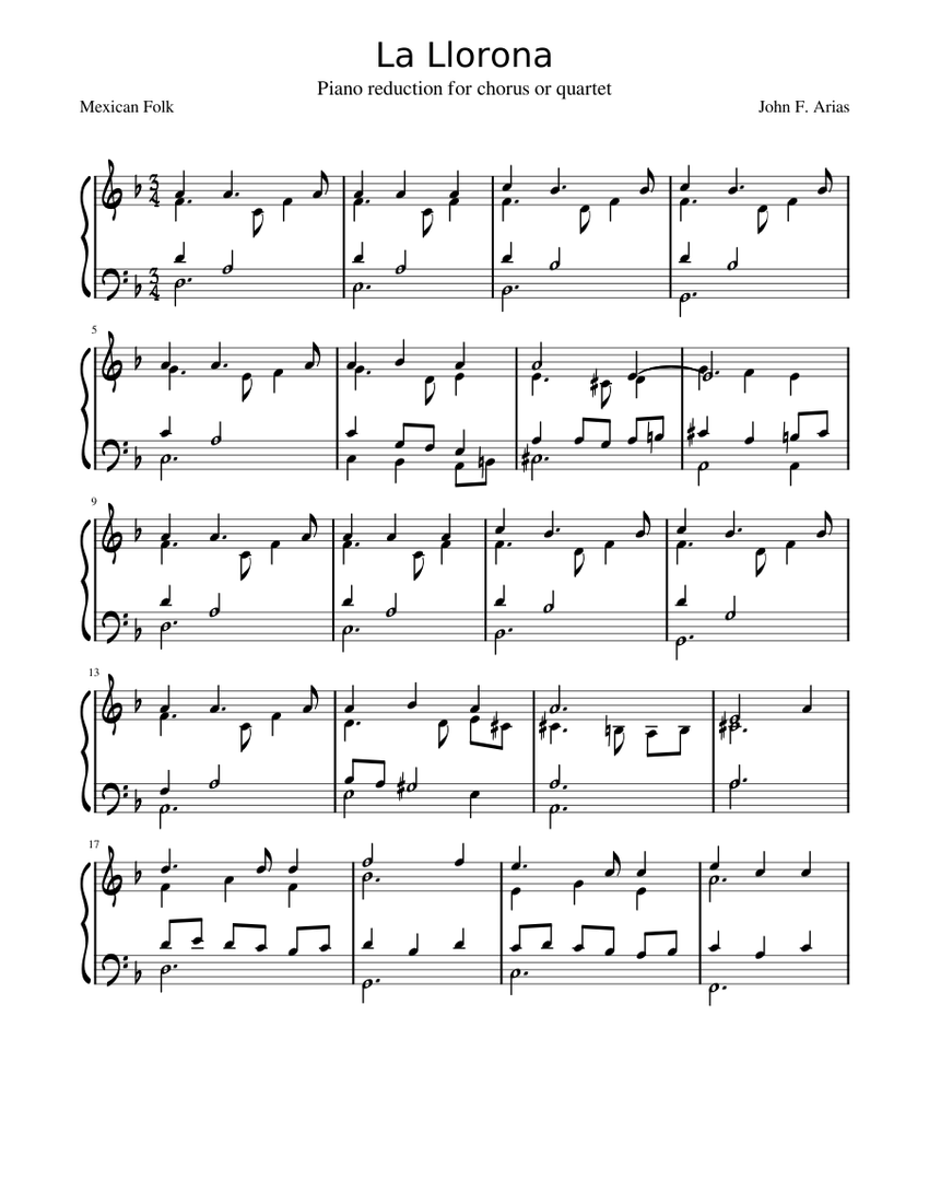 La Llorona Sheet music for Piano (Choral) | Musescore.com