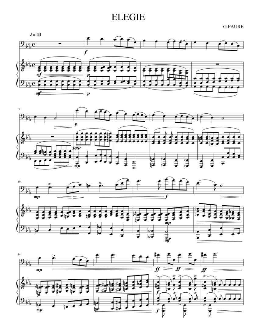 FAURE Elégie Sheet Music for Piano, Cello (Mixed Duet) | MuseScore.com