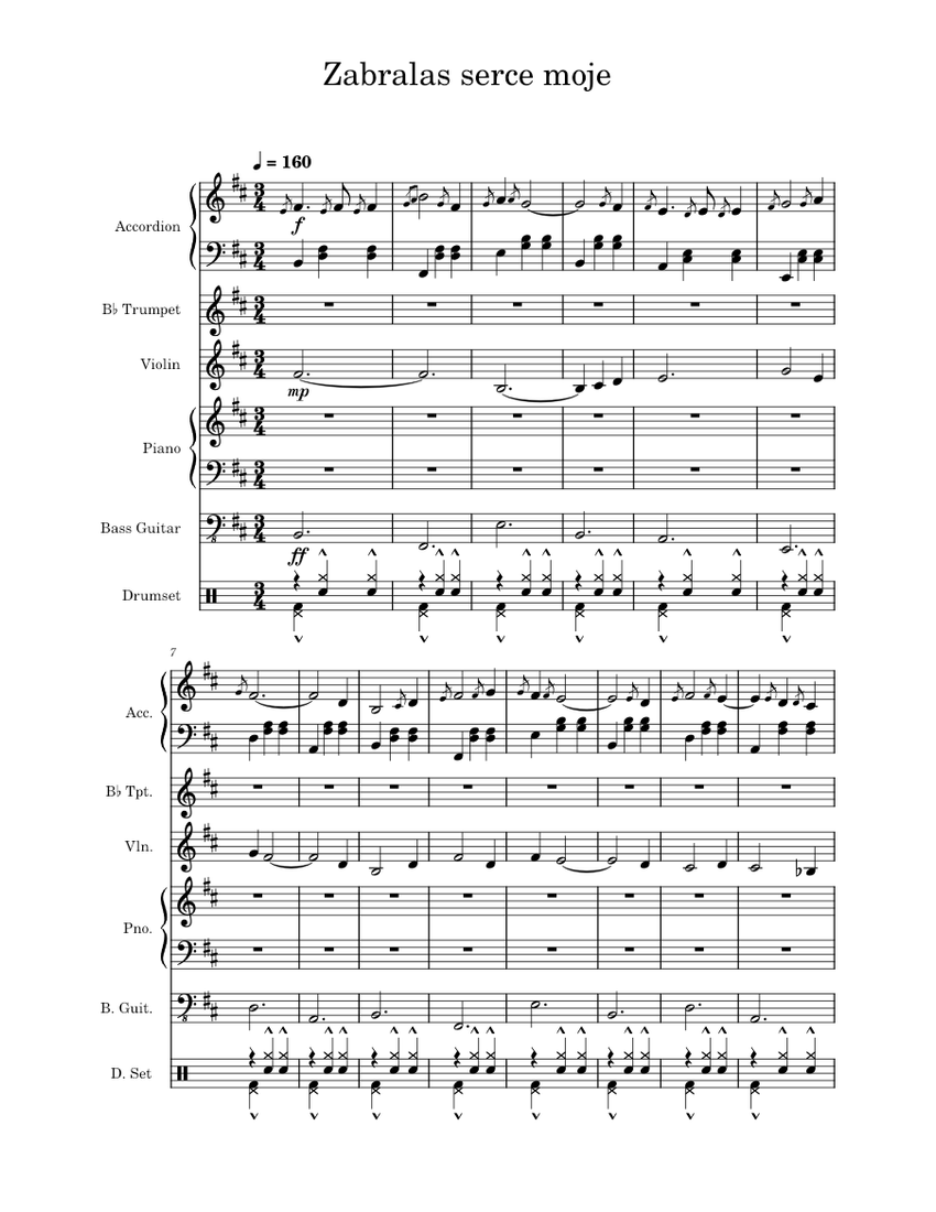 Zabrałaś serce moje – Diadem Sheet Music for Piano, Accordion, Trumpet ...