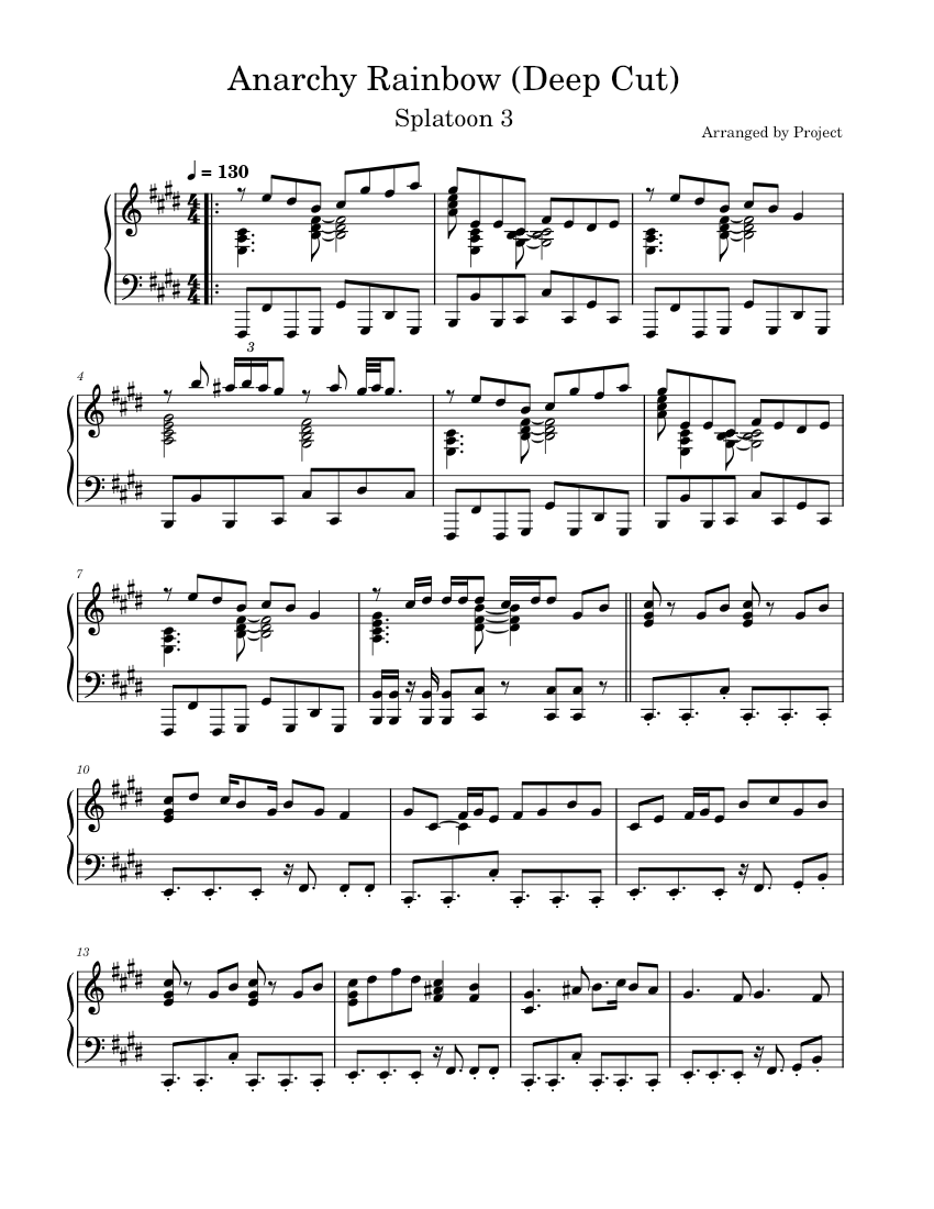 Anarchy Rainbow (Deep Cut) - Splatoon 3 Sheet music for Piano (Solo ...