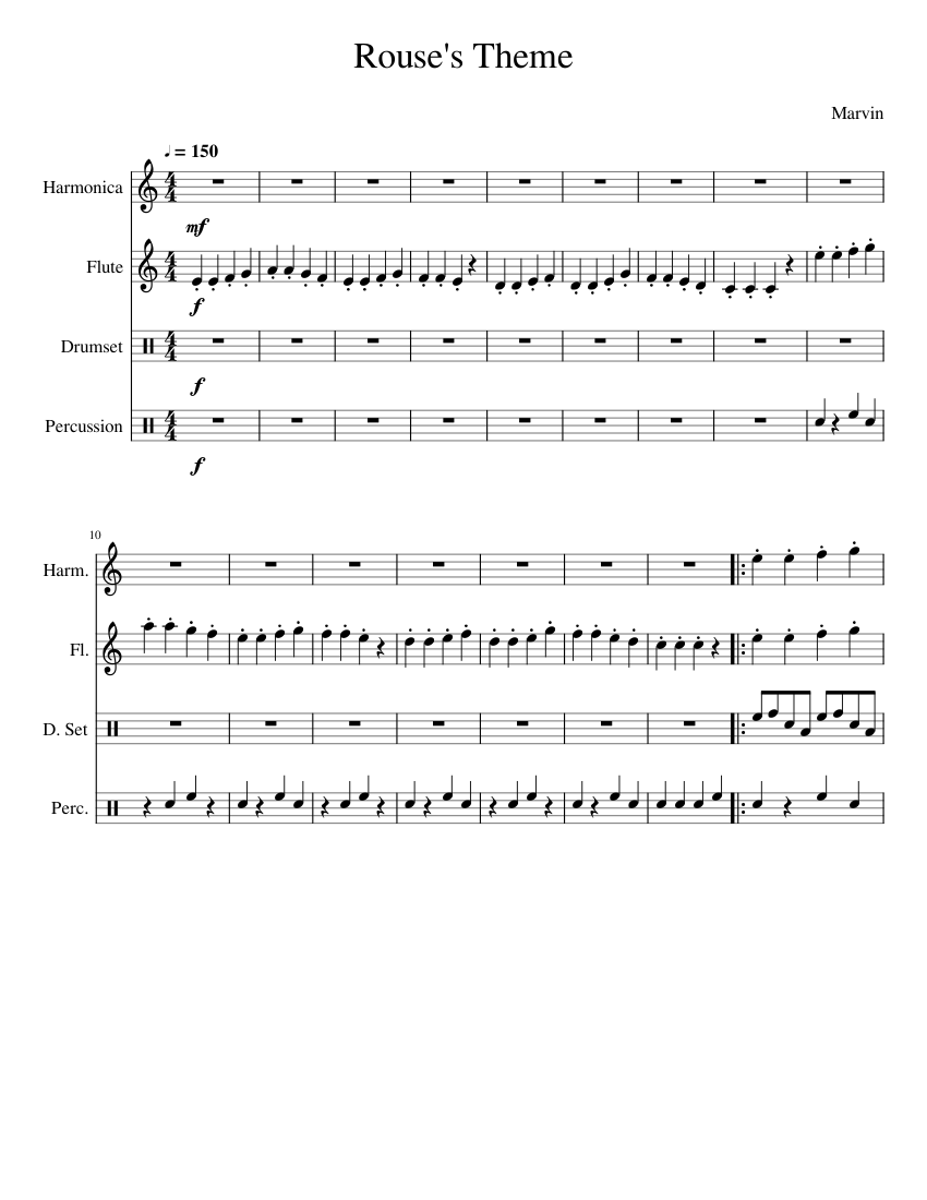 Rouse's Theme Sheet music for Flute, Drum group, Harmonica (Mixed ...