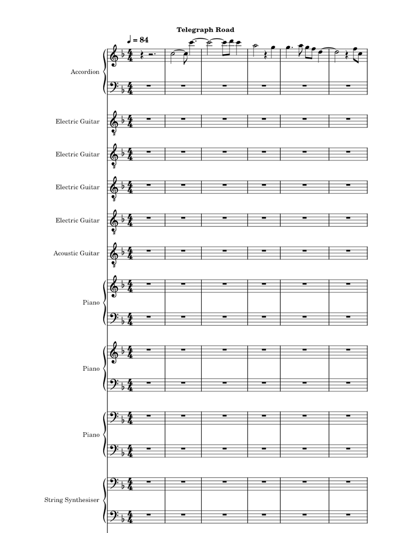 TelegraphRoad - Dire Straits Sheet Music for Piano, Accordion, Guitar ...