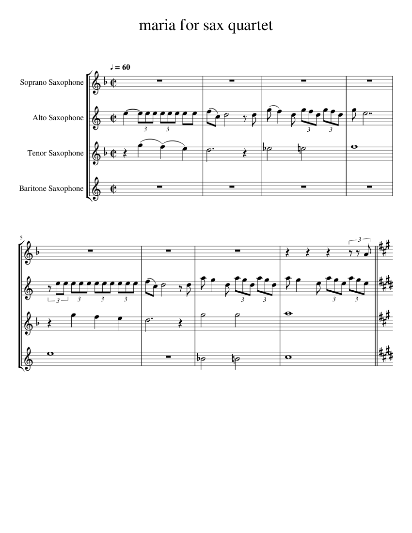 Maria (from West Side Story) for Sax Quartet Sheet Music for Saxophone ...