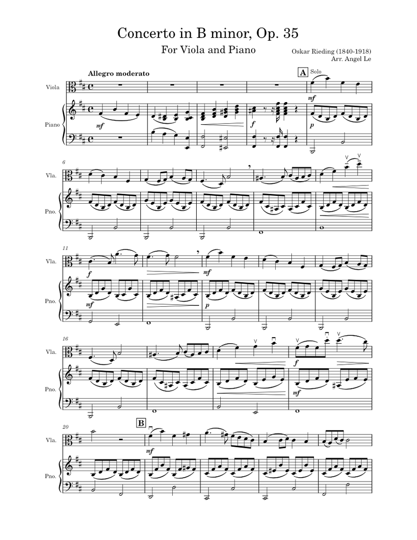 Violin Concerto in B minor Op.35 – Oskar Rieding Sheet music ...