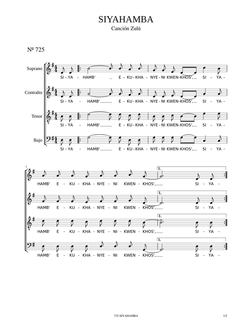 725-SIYAHAMBA Sheet music for Piano, Soprano, Alto, Tenor (Mixed ...