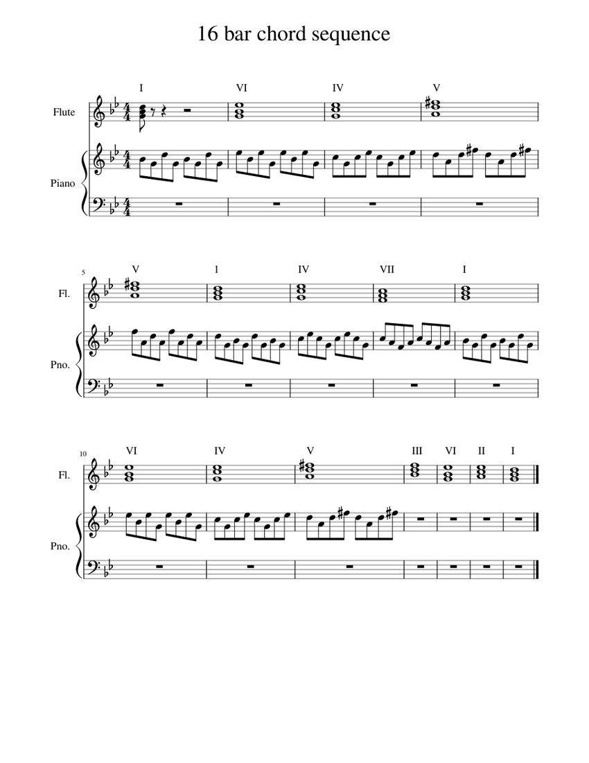 16 bar chord sequence Sheet music for Piano, Flute (Solo) | Musescore.com