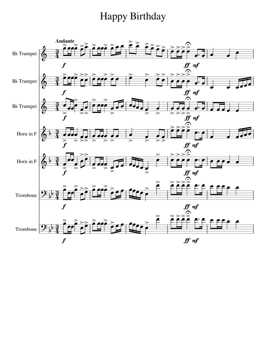 Happy Birthday Fanfare Sheet music for Trombone, Trumpet in b-flat ...