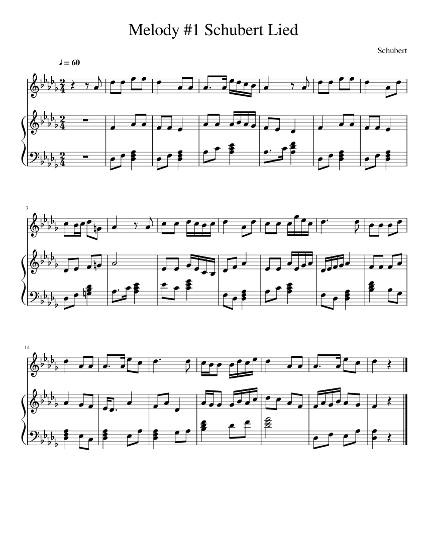 Melody #1 Schubert Lied Sheet music for Piano, Vocals (Piano-Voice ...