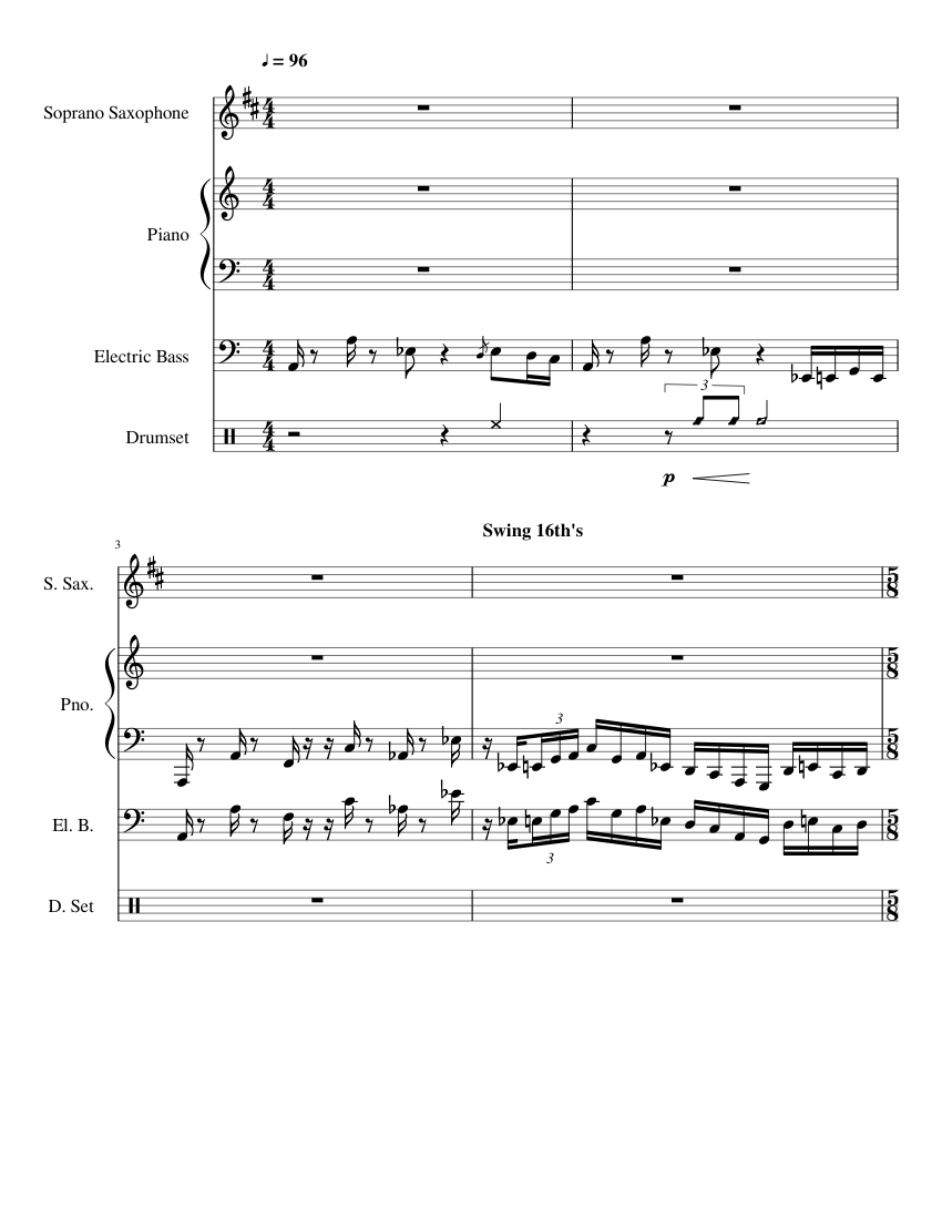 Modern Jazz Sheet Music for Piano, Bass guitar, Drum group, Saxophone ...