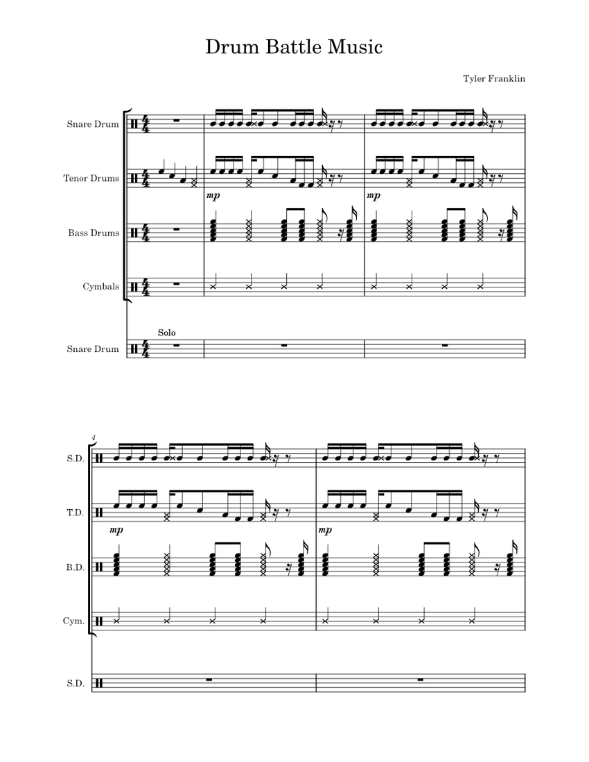 Drum_Battle_Music Sheet music for Snare drum, Crash, Tenor drum, Bass ...