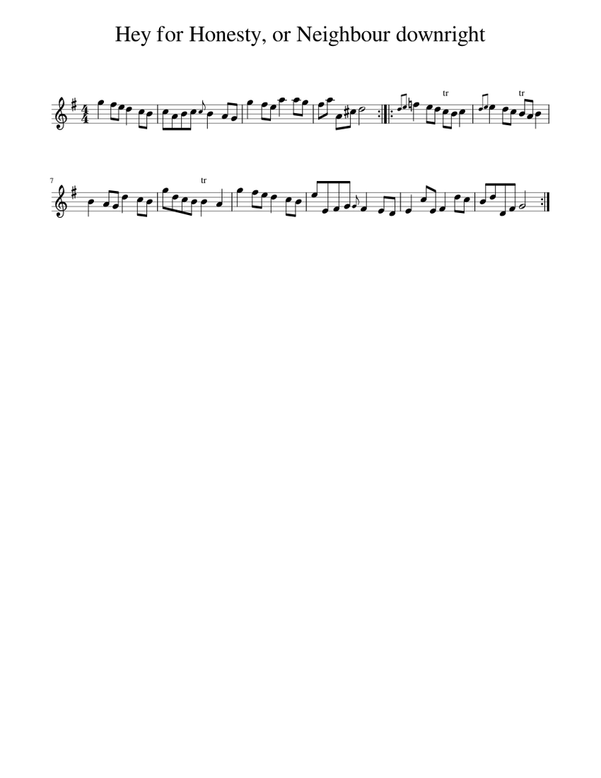 Hey for Honesty, or Neighbour downright Sheet music for Piano (Solo ...
