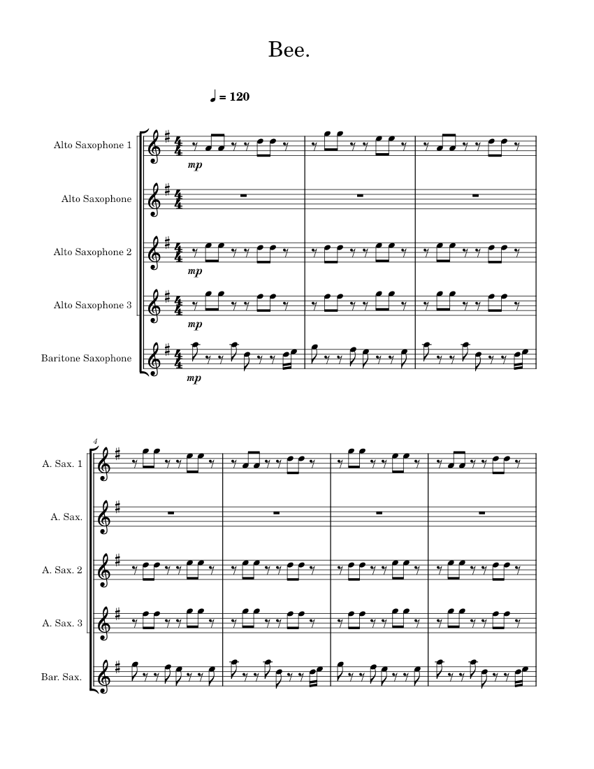 Bee. Sheet Music for Saxophone alto, Saxophone baritone (Woodwind ...